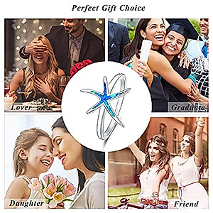 Cuoka Starfish Rings for Women, 925 Sterling Silver with Blue Opal Promise Hawaiian Beach Nautical Ocean Statement Fidget Ring Jewelry Birthday For Friend Wife