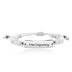 Personalized Agate Beads Bracelet for Women, Custom Name Bracelets Engraved Promise Words Relationship Bracelets for Her Birthday Anniversary Customized Gift Y1435