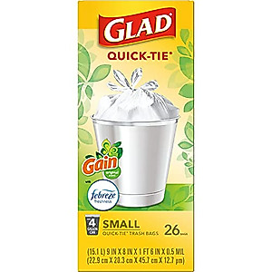 GLAD Small Trash Bags - 4 Gallon Trash Bag for Waste Basket, Gain Original Scent with Febreze Freshness- 26 Count (Pack of 6)