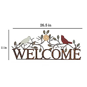 Retrome Birds on Branch Welcome Sign Metal Wall Art, 26.5" x 11"