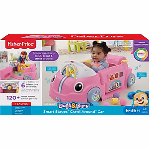 Fisher-Price Baby Learning Toy Laugh & Learn Crawl Around Car Activity Center with Smart Stages for Infants Ages 6+ Months, Pink (Amazon Exclusive)