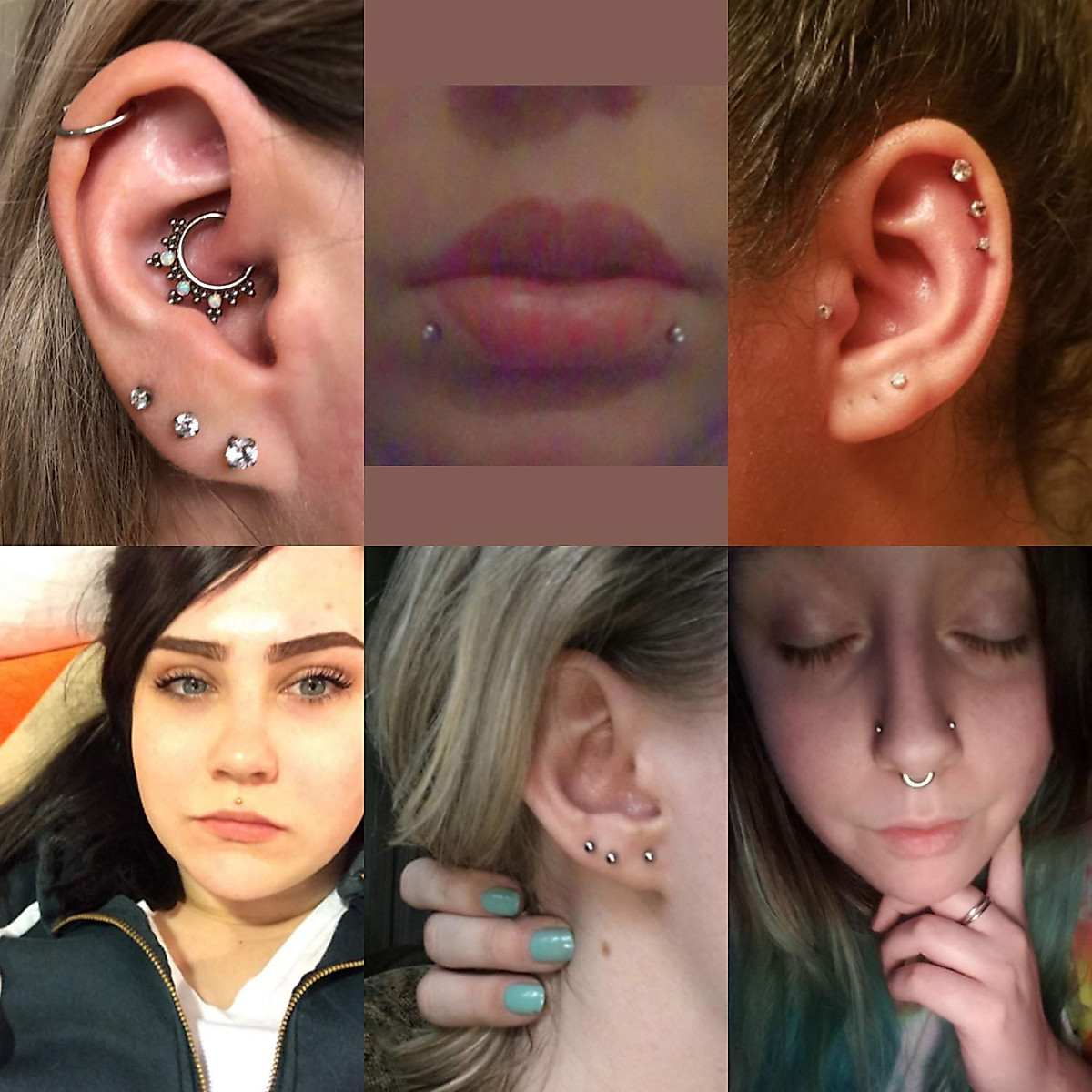 GAGABODY Forward Helix Earring 2/3/4mm Cubic Zirconia 3pcs G23 Titanium 16G 8mm Internally Threaded Labret Cartilage Tragus Monroe Lip Studs Piercing