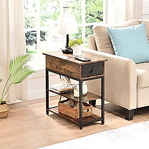 Yoobure End Table with Charging Station, Narrow Sofa Side Table with USB Ports & Outlets, Flip Top Nightstand with Drawer & 2 Storage Shelves End Table for Living Room/Bedroom/Bedside/Couch/Office