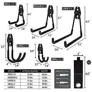 KOFANI Garage Hooks, 16 Pack Steel Heavy Duty Garage Storage Hooks with Anti-Slip Coating, Utility Garage Wall Mount Hooks for Hanging Bike, Ladder and Garden Tools
