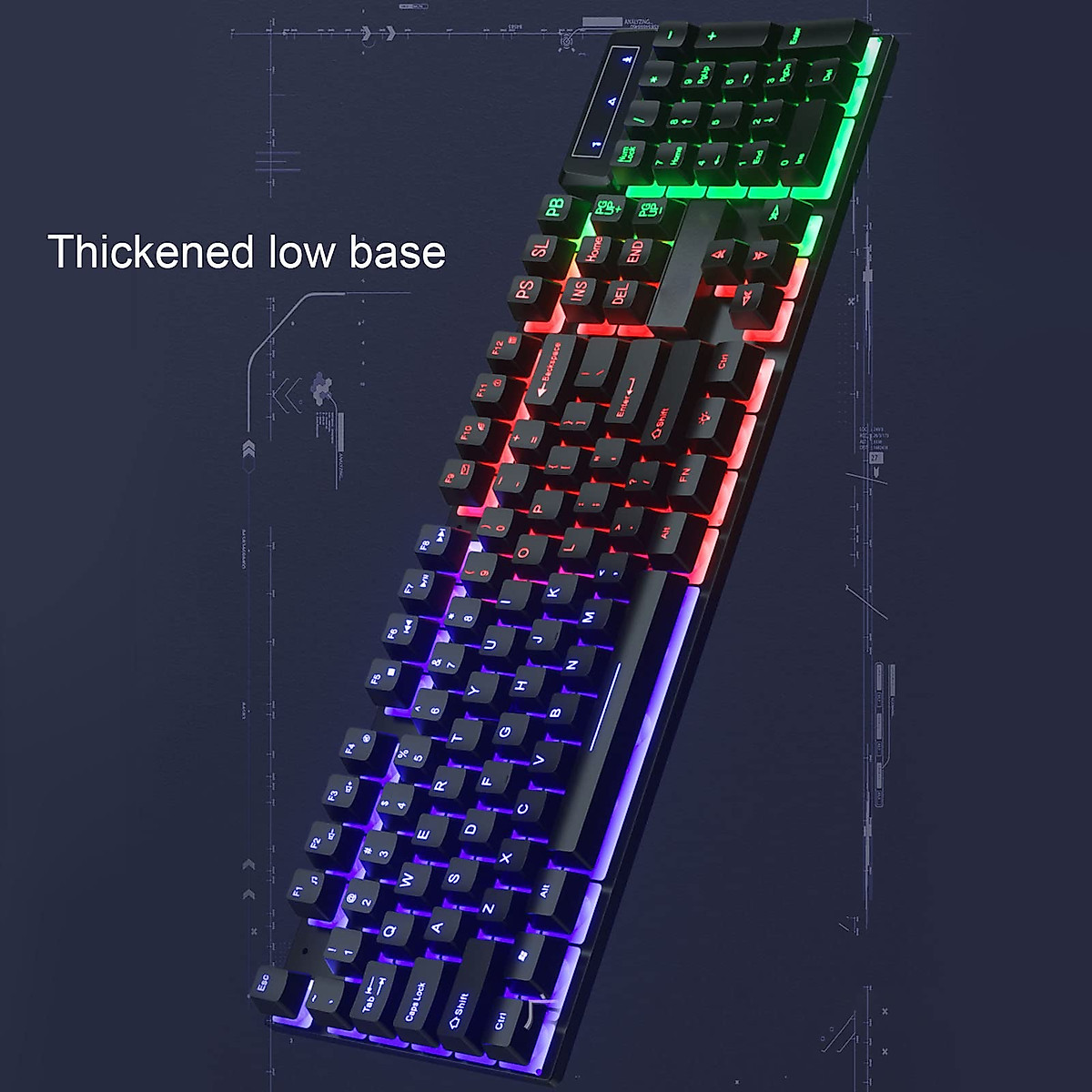 Backlit Keyboard, Quick Response High and Low Key Design One Piece Design USB Gaming Keyboard Thickened Low Base 104 Keys Wired for Home for Office for Gaming(H600 black characters-single keyboard)
