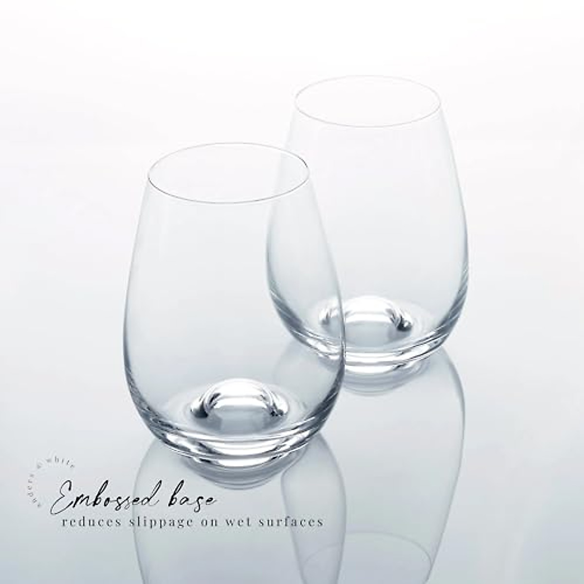 ANDERS & WHITE - 'Hosking' Stemless Wine Glasses. Lead and Toxin Free European Crystal. 4x 15.6 Ounces (460ml) Glasses. Universal Red and White Wine Glasses. Ideal Water Tumbler.