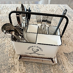 Distressed White, Portable Versatile Metal Storage Caddy Organizer with 6 Compartments & Handle - Perfect for Organizing Kitchen Utensils, Office Supplies, Bathroom Essentials & Bedroom Knick-Knacks