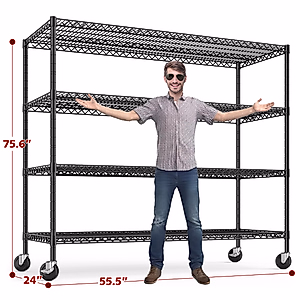 REIBII Storage Shelves 75.6" H Wire Shelving Unit with Wheels 2500LBS Heavy Duty Metal Shelves for Storage Adjustable Garage Storage Rack Pantry Shelf Commercial Shelving, 75.6" H X 55.5''W X 24" D