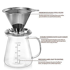 Pour Over Coffee Maker Set, Drip Coffee Maker Pour Over with 17oz Borosilicate Glass Carafe and Double Layer 304 Stainless Steel Filter, Pour Over Coffee Dripper Perfect for Coffee Lovers.