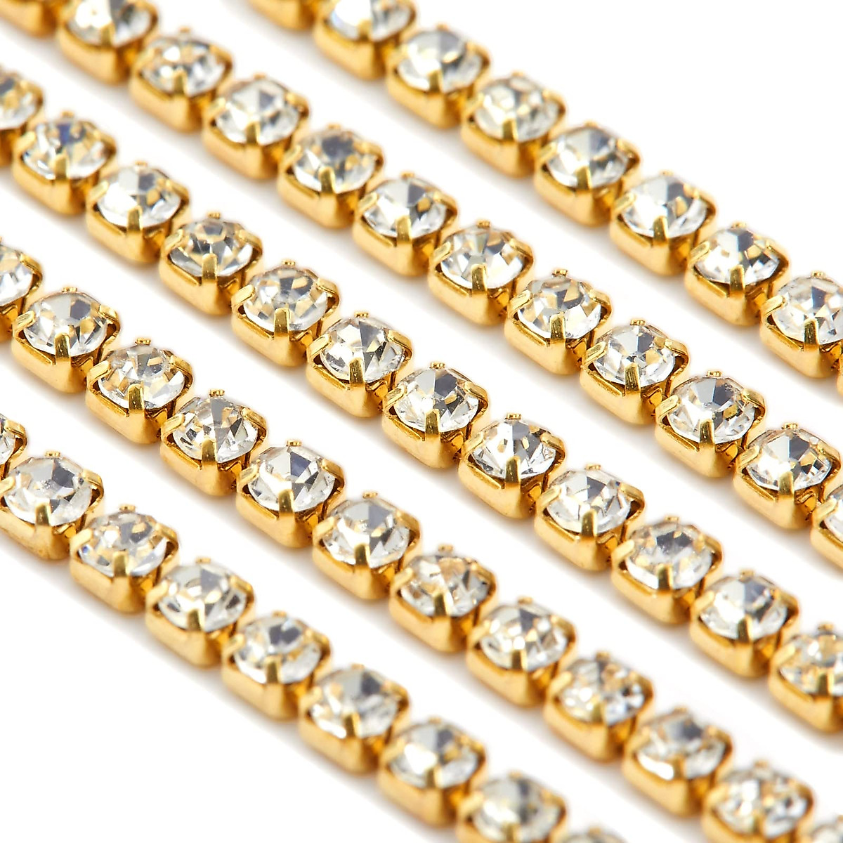 11 Yards Rhinestone Chain, Gold Trim Bling String for DIY Jewelry Making, Crafts, Shoe Charms (2mm Wide)