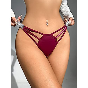 SOLY HUX Thongs for Women Cutout Glitter Underwear Panties Sexy Panty Solid Burgundy M
