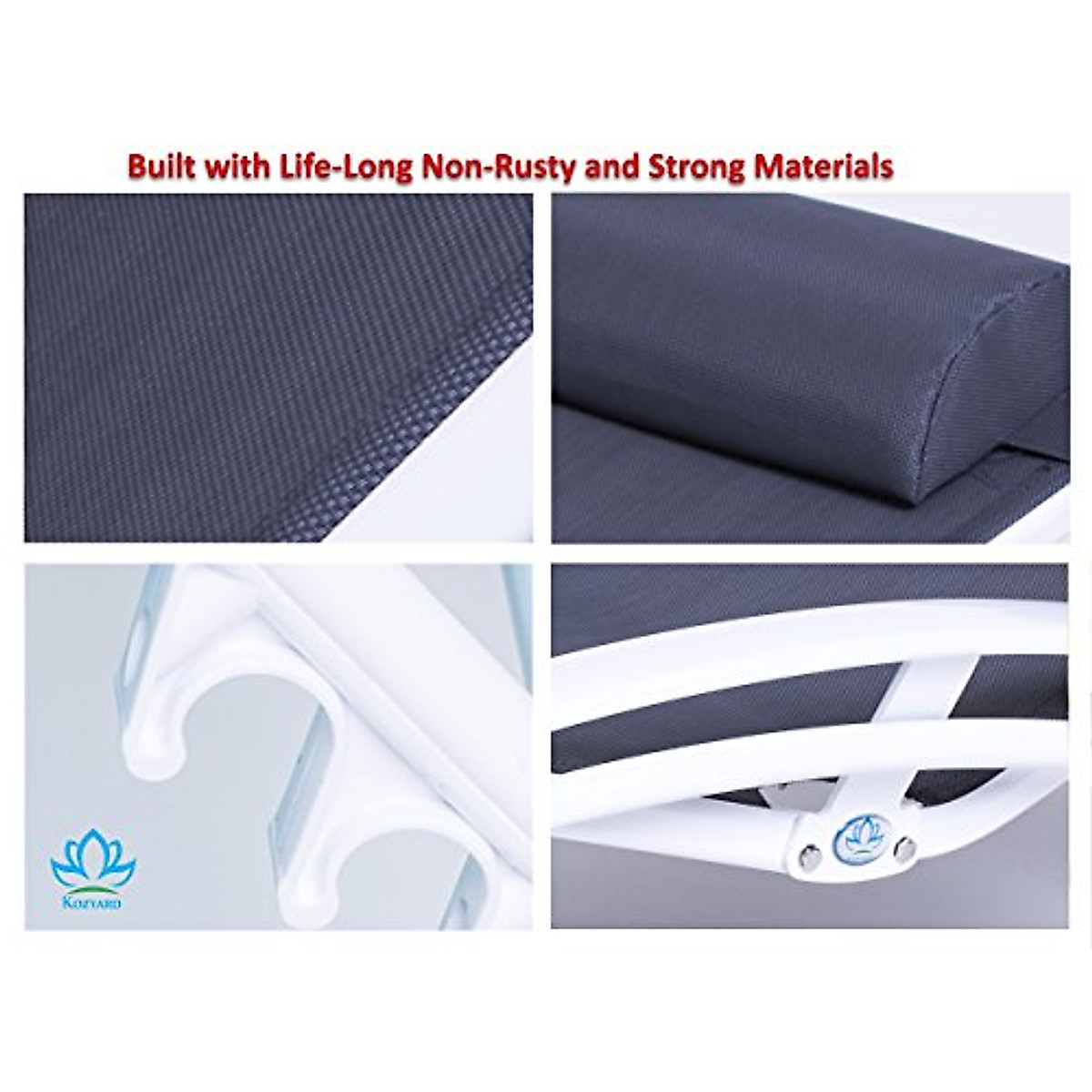 Kozyard KozyLounge Elegant Patio Reclining Adjustable Chaise Lounge Aluminum and Textilene Sunbathing Chair for All Weather with headrest (2 Pack), KD,Very Light