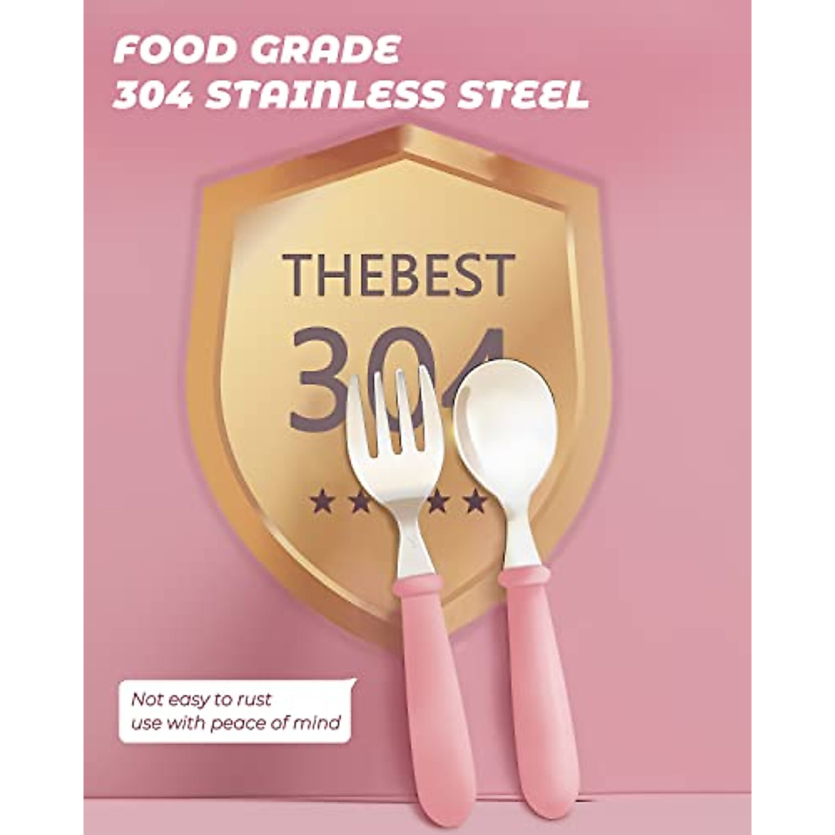 10 pcs Toddler Utensils, Stainless Steel Toddler Silverware Set with Round Handle, Baby Forks for Self Feeding, 5 Toddler Forks and 5 Toddler Spoons, BPA Free