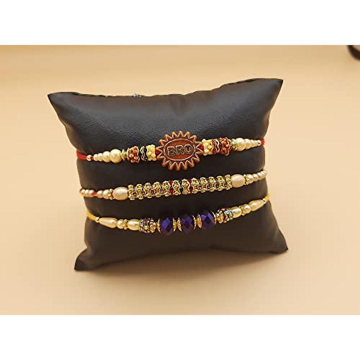 Palak Global Rakhi Bracelet for brother, Unique Design Bhabhi, Sister, Father and celebration with Family, Raksha Bandhan holy Rakhi. (Rakhi Bro Stone - Set of 3, Small) (PLK12)