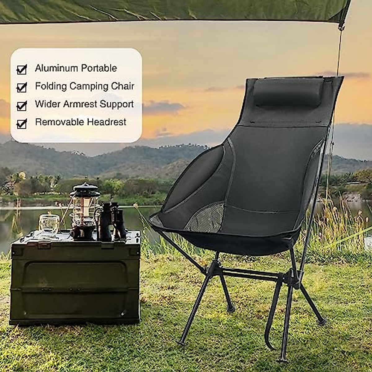 WTVIDAS Folding Camping Chair, High-Back Ultralight Aluminum Camp Chair with Removable Pillow,Oversize Backpacking Chair for Festivals Fishing Picnic and Hiking,Breathable Outdoor Camp Chair