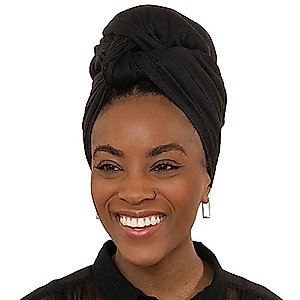 Olivia Sylx - African Head Wraps for Black Women - Jersey Scarfs for Women Headwrap - Hair Scarf for Black Women - Soft & Breathable - Black