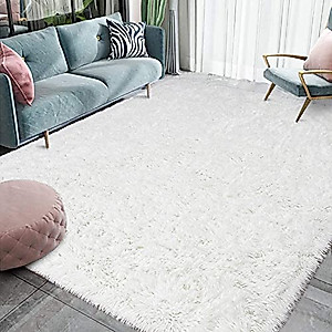 HOMORE Luxury Fluffy Area Rug Modern Shag Rugs for Bedroom Living Room, Super Soft and Comfy Carpet, Cute Carpets for Kids Nursery Girls Home, 5x7 Feet Cream White