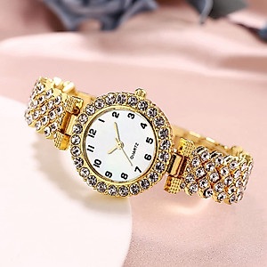 ADSBIAOYE Luxury Women Wrist Watches Crystal Inlay Bracelet Watch Fashion Casual Quartz Watch Female Watch (02 Gold) (G235)