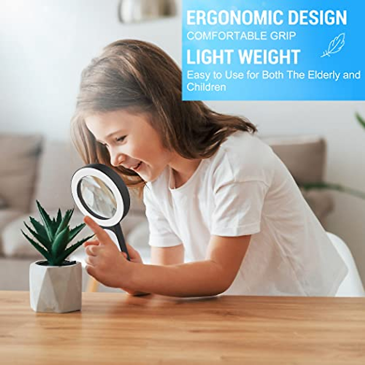 Magnifying Glass with 18LED Lights, 30X Handheld Large Illuminated Magnifier, Reading Magnifying Glass with for Seniors Read, Coins, Stamps, Map, Inspection, Macular Degeneration (Black