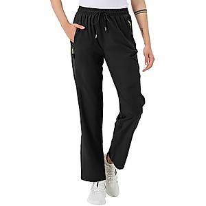 BGOWATU Women's Hiking Cargo Pants Quick Dry Lightweight Water Resistant Joggers Pants Zipper Pockets (Black,US XL)