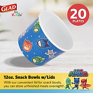 Glad for Kids 12 oz PJ Masks Space Paper Snack Bowls with Lids, 20 Ct | Disposable Paper Bowls with Lid with PJ Masks Space Design | Kids Snack Bowls for Everyday Use