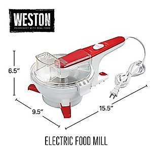 Weston Electric Food Mill with 3 Stainless Steel Discs 1.75 Quart Capacity, White (61-0201-W)
