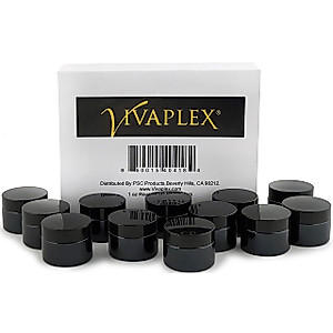 Vivaplex, 12, Black, 1 oz, Round Glass Jars, with Inner Liners and black Lids