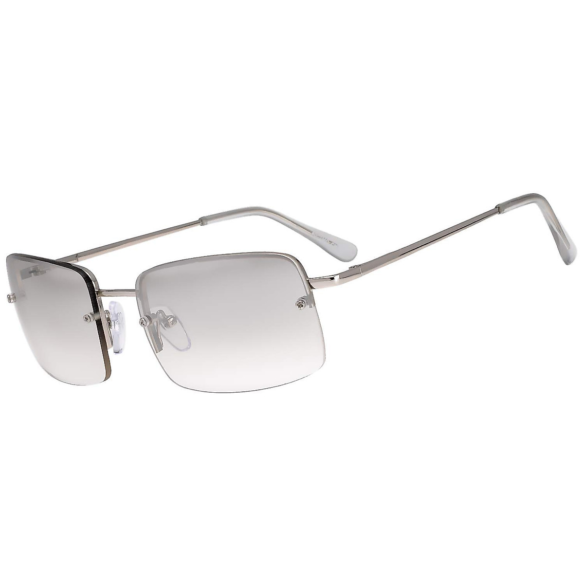 The Fresh Minimalist Small Rectangular Sunglasses Clear Eyewear Spring Hinge - Gift Box Package (307-Silver, Clear, 57)