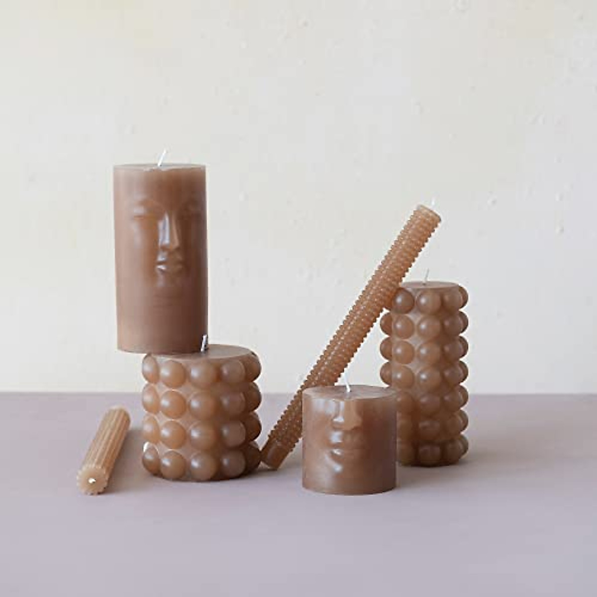 Creative Co-Op Unscented Hobnail Taper Box, Set of 2, Cappuccino Candles, 1" L x 1" W x 10" H, Brown, 2 Count