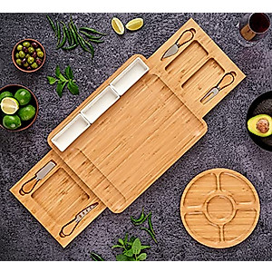 Stedware Cheese Board Set, Charcuterie Board & Knife Set with Cheese Tray, Large Bamboo Platter for Cheese & Meat - Gift for Women, Couples Wedding Anniversary, Housewarming