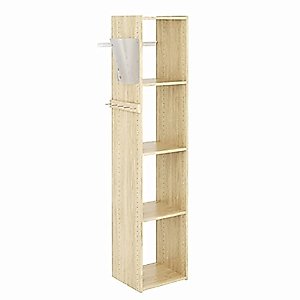 Easy Track 5 Shelf Wood Utility Mountable Home Closet Storage Tower Kit System with 5 Peg Rack, Bag Holder, and 2 Adjustable Shelves, Honey Blonde