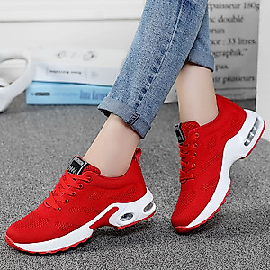 Women's Air Running Shoes Lightweight Comfortable Non-Slip Walking Shoe Outdoor Breathable Fashion Mesh Sneakers (3,Red,Female,Women)