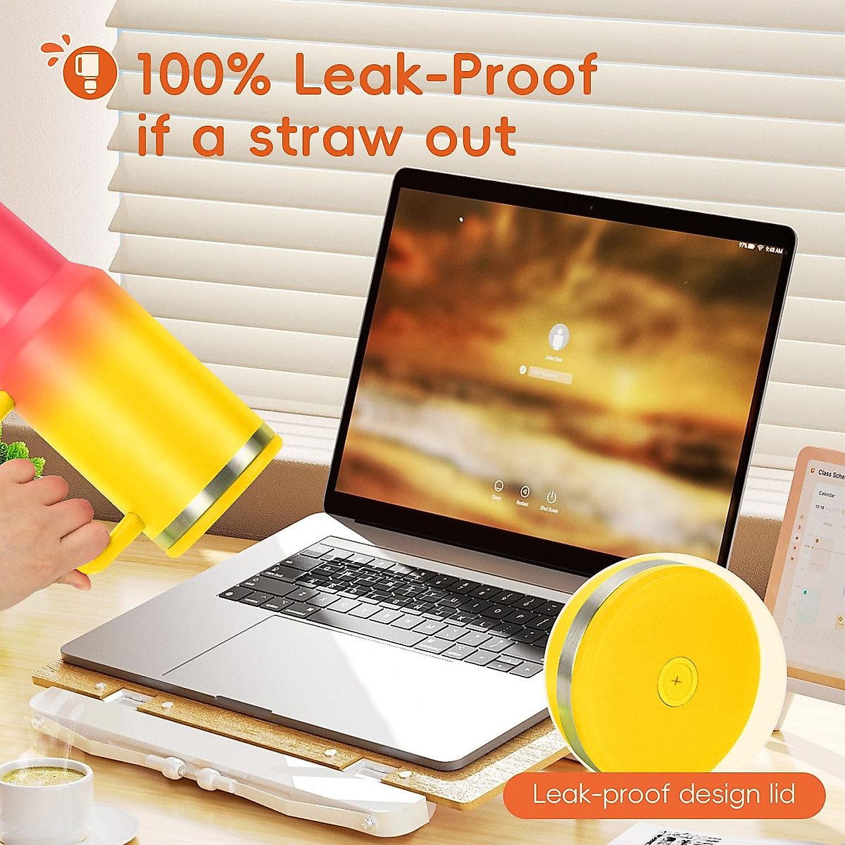 VUSIGN 40 oz Tumbler with Handle and Straw Lid, Stainless Steel Vacuum Insulated Tumbler Travel Mug Water Bottle Cup for Water Iced Tea Coffee Smoothie Car, Red-Yellow Mixed