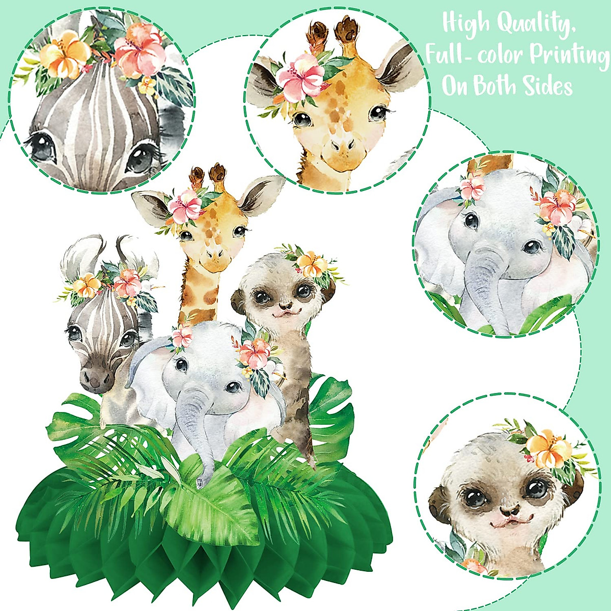 10Pcs Safari Jungle Animal Honeycomb Centerpieces Safari Baby Shower Decorations Jungle Safari Table Centerpieces Decorations for Safari Animal Theme Wild One Party Supplies