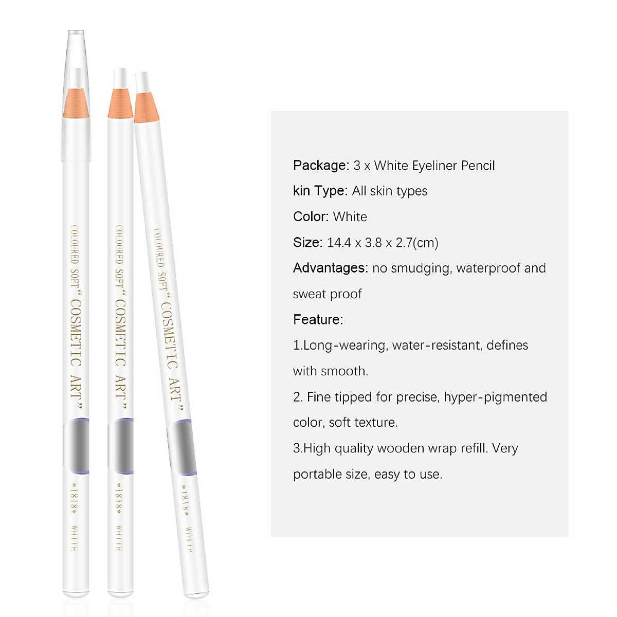 Ownest 3 Pcs Microblading White Eyeliner Eyebrow Pencil,Smooth Draw Eyeliner Eyebrow Peel-off Pencil Waterproof Marker Eye Liner Eyebrow Pencil Permanent Makeup,with 10 Eyebrow Trimming Blade
