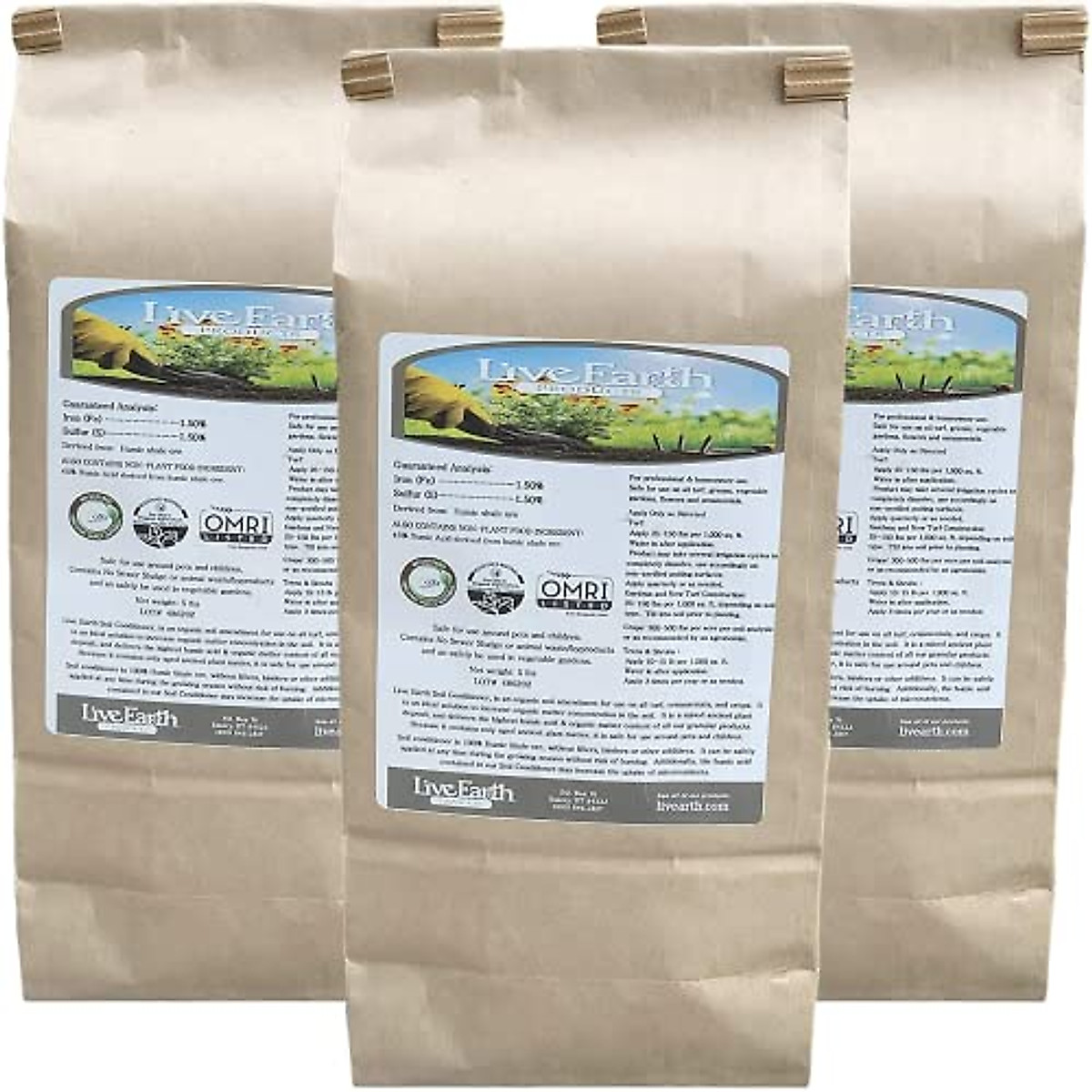 Live Earth Products Organic Soil Conditioner Granules - All Natural Humate Product with Humic Acid and Fulvic Acid for Lawn, Vegetable Garden, Trees, Shrubs, and Flowers - 15 lbs, (Three 5-Pound Bags)