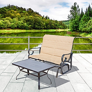 LOKATSE HOME 2 Pieces Outdoor Furniture Patio Bench Glider Chair Metal Coffee Table, Loveseat Set, Beige