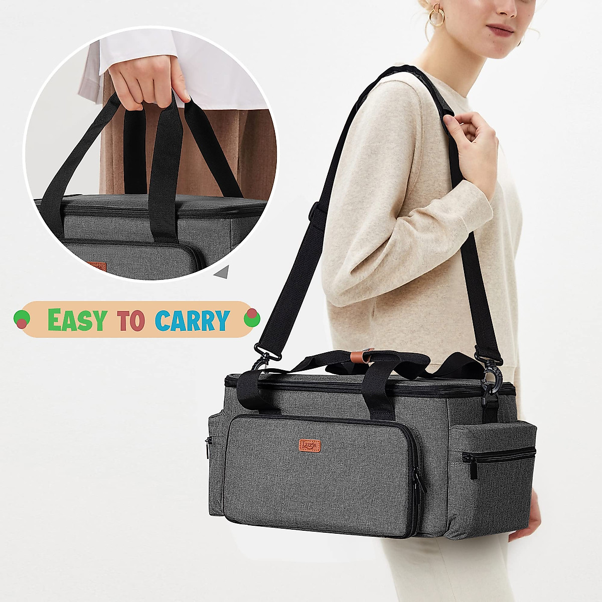 LUXJA Large Capacity Craft Bag with Shoulder Strap, Craft Tote for Art, Scrapbooking or Sewing Supplies (Bag Only), Gray