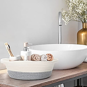 MXMHOME Small Baskets for Organizing - 3 Piece Cotton Rope Baskets Set, Woven Baskets for Storage, Rope Storage Baskets for Shelves, Baby Nursery Baskets, Dog Toy Baskets, Bathroom Organization Bins