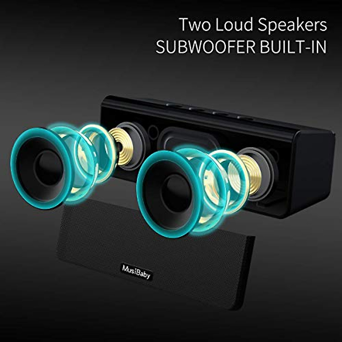 Bluetooth Speakers,MusiBaby Portable Speakers Bluetooth Wireless,Waterproof,Outdoor,Speakers with Loud Stereo,Booming Bass,Dual Pairing,24H Play,Bluetooth Speaker for Home,Party,Gifts(Black)