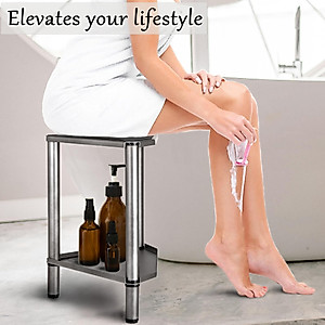 Stainless Steel Corner Shower Stool 15.9"H Shower Foot Rest Shower Bench Seat, Shower Chair Seat, Shower Shaving Foot Rest with Adjustable Feet, Non-Slip, Indoor & Outdoor Easy Assemble (Grey)