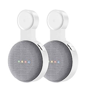 CUHIOY 2 Pack Google Nest Mini Wall Mount Holder (2nd Gen), Space-Saving Accessories with Cord Management for Google Mini Smart Speakers, Outlet Holder for Google Mini Voice Assistant (White)