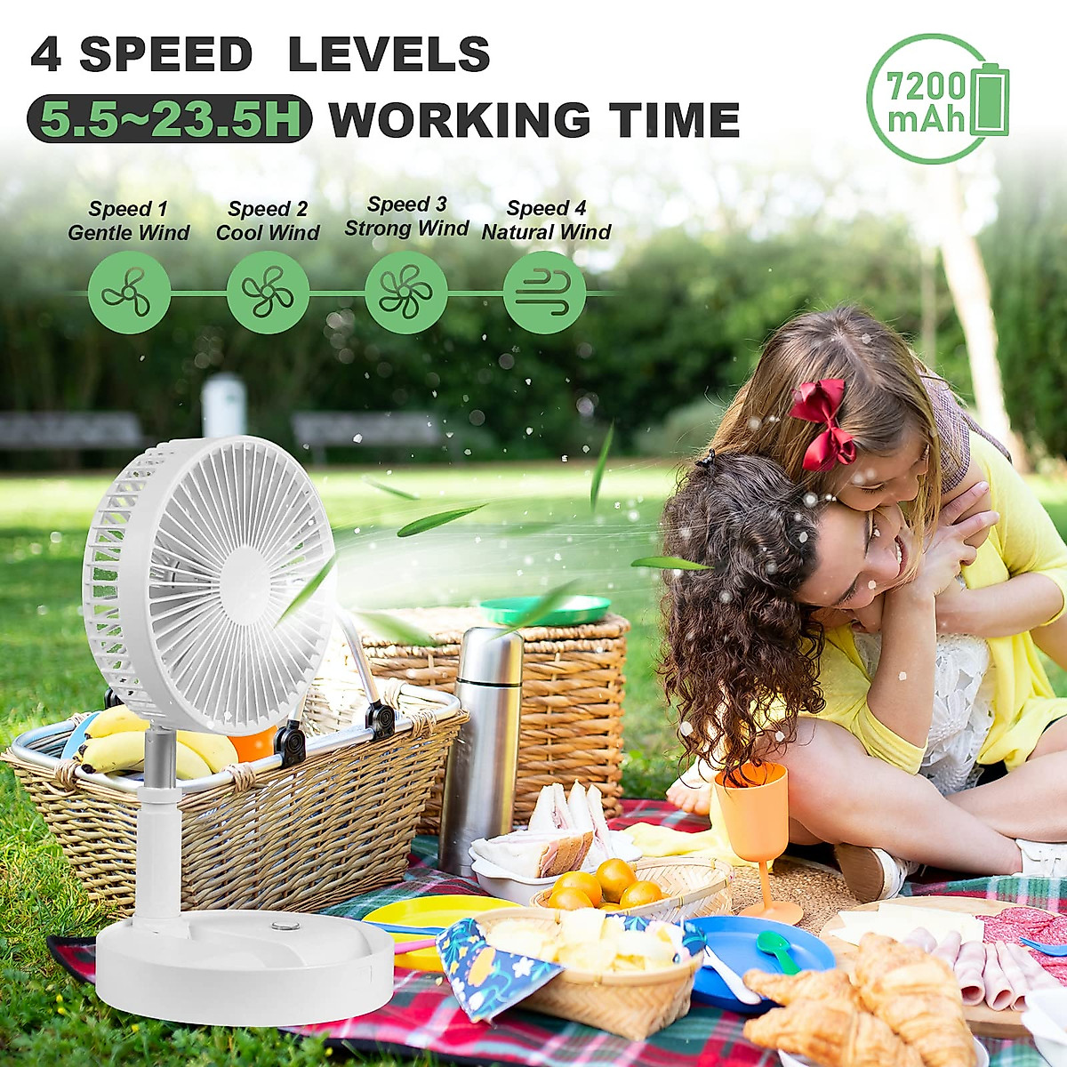 BIGTREE Portable Standing Fan with Remote Controller,8 inch USB Desk Fan,Adjustable Height,Quiet Foldable Floor Fan,Telescopic Pedestal Fans for Personal Bedroom Office Fishing Camping (WHITE)