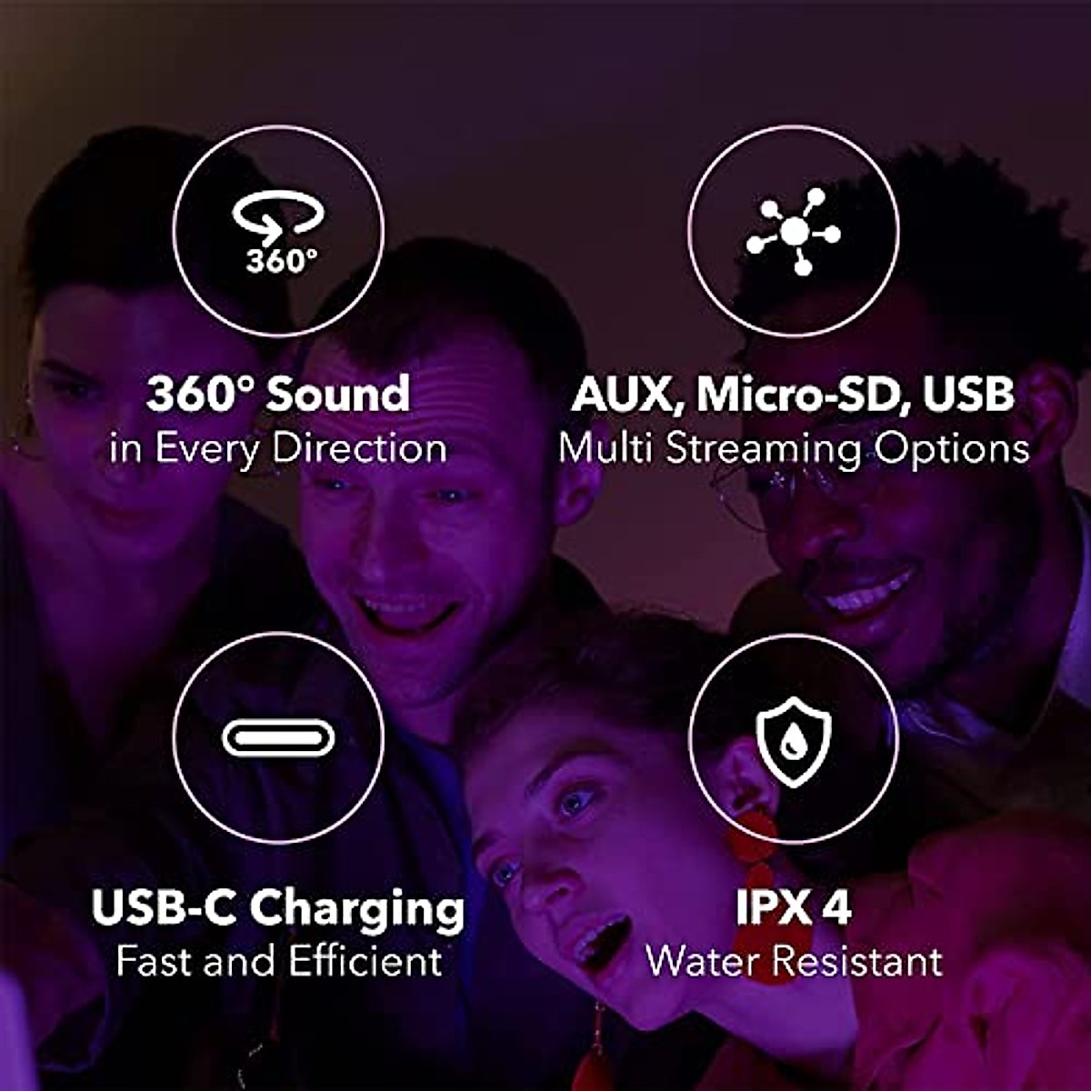 KNZ MOZARTO Glow S Bluetooth 5.3 Speaker with Dynamic RGB Lightshow, 10W, True Wireless Mode, AUX/microSD/USB Streaming, Built-in Microphone, USB-C Charging (Black)