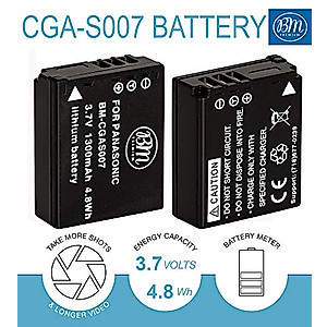 BM Premium 2-Pack of CGA-S007 Batteries and Battery Charger for Panasonic DMC-TZ1, DMC-TZ2, DMC-TZ3, DMC-TZ4, DMC-TZ5, DMC-TZ11, DMC-TZ15, DMC-TZ50 Digital Camera