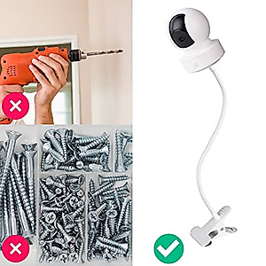 Baby Monitor Clip Mount for Kasa Indoor Pan/Tilt Smart Security Camera EC70 and KC410S, Flexible Gooseneck Baby Monitor Holder for Crib Without Tools or Wall Damage - White
