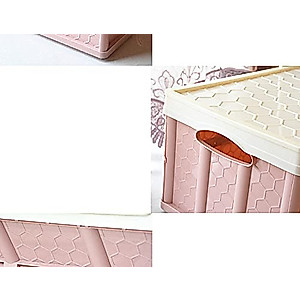 Radefasun Foldable Storage Bins with Lids Plastic Collapsible Storage Box Portable Stackable Grocery Toys Books Container Folding Latching Storage Crate with Removable Pulley and Pull Rod (Pink, L)