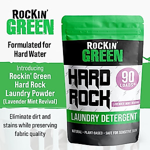 Rockin' Green Hard Rock Laundry Detergent for Hard Water (90 Loads), Plant based, Natural Laundry Detergent Powder, Biodegradable Odor Fighter, Safe for Sensitive Skin, 45 oz (Lavender Mint Revival)