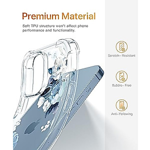 GVIEWIN for iPhone 13 Pro Case with Screen Protector & Camera Lens Protector, [10FT Military Grade Drop Protection] Clear Shockproof Slim Fit Floral Phone Case for Women Girls (Rosa Chinensis/Blue)