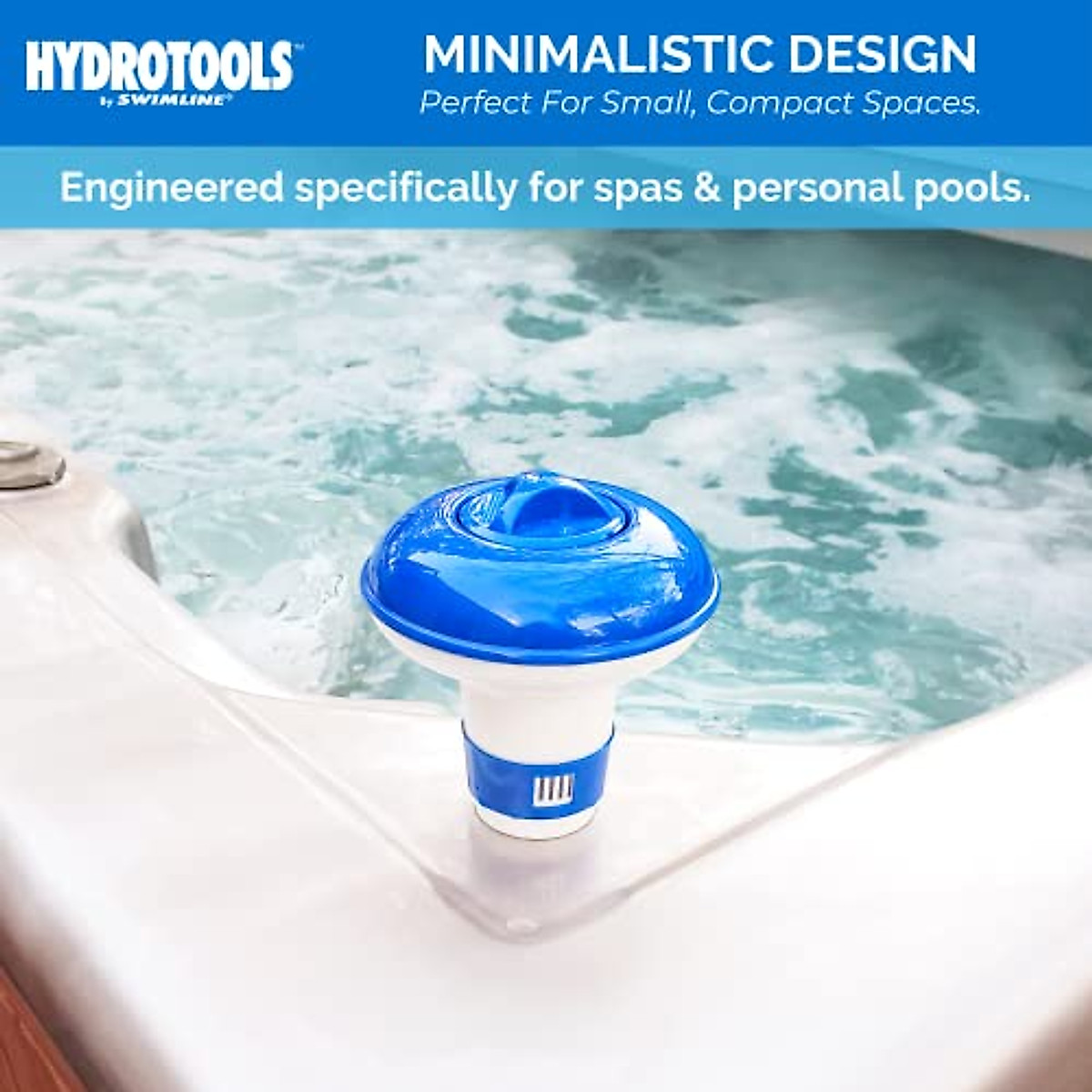 HYDROTOOLS BY SWIMLINE 8715 Mini Chemical Dispenser For Spas and Personal Pools| Compatible With Bromine & Chlorine Supports 1’’ Tablets | Adjustable Control Ring For Customizable Flow Rate